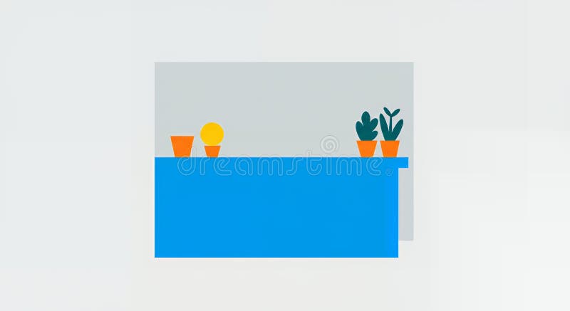 Stylized Interior View Featuring a Blue Counter with Plant Decorations ...