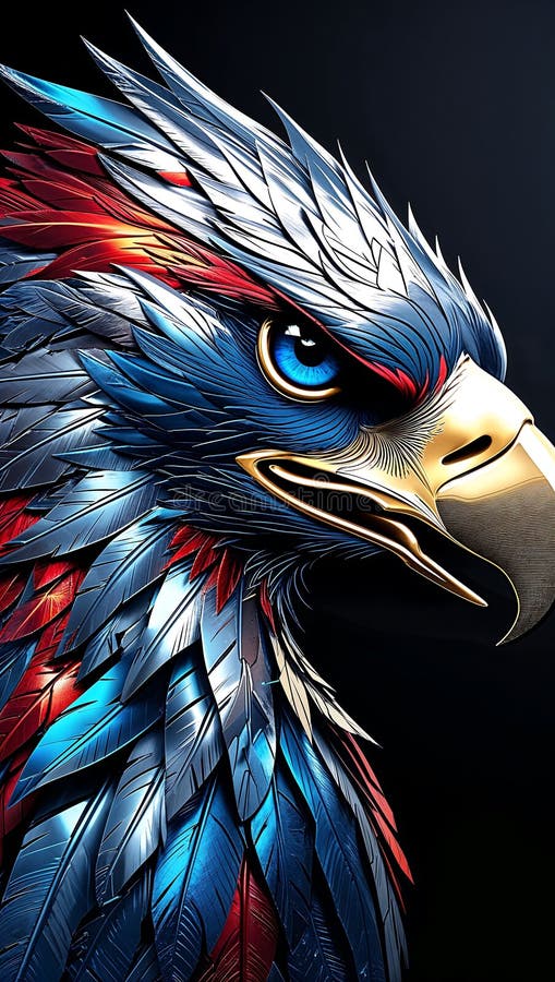 Intricate Stylized Eagle Head with Sharp Beak and Piercing Eyes Stock ...