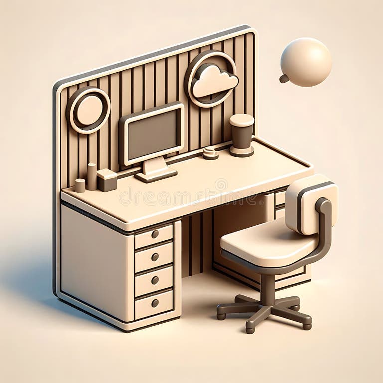 Minimalist 3D Rendering of a Beige Workspace Stock Illustration ...