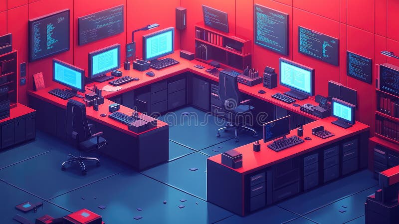 A Stylized Isometric Depiction of a Computer Office Stock Illustration ...