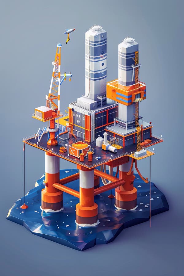 Stylized Isometric Oil Rig Cinematic 4D Illustration AI Image Stock ...