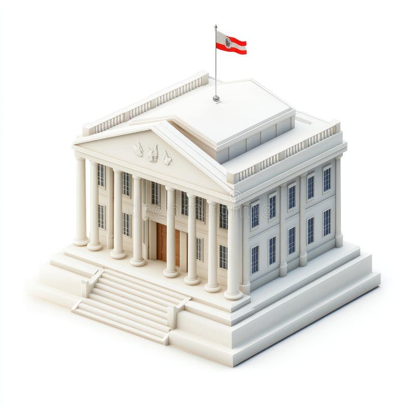 Classic White Government Building, Architectural Design, 3D Render ...