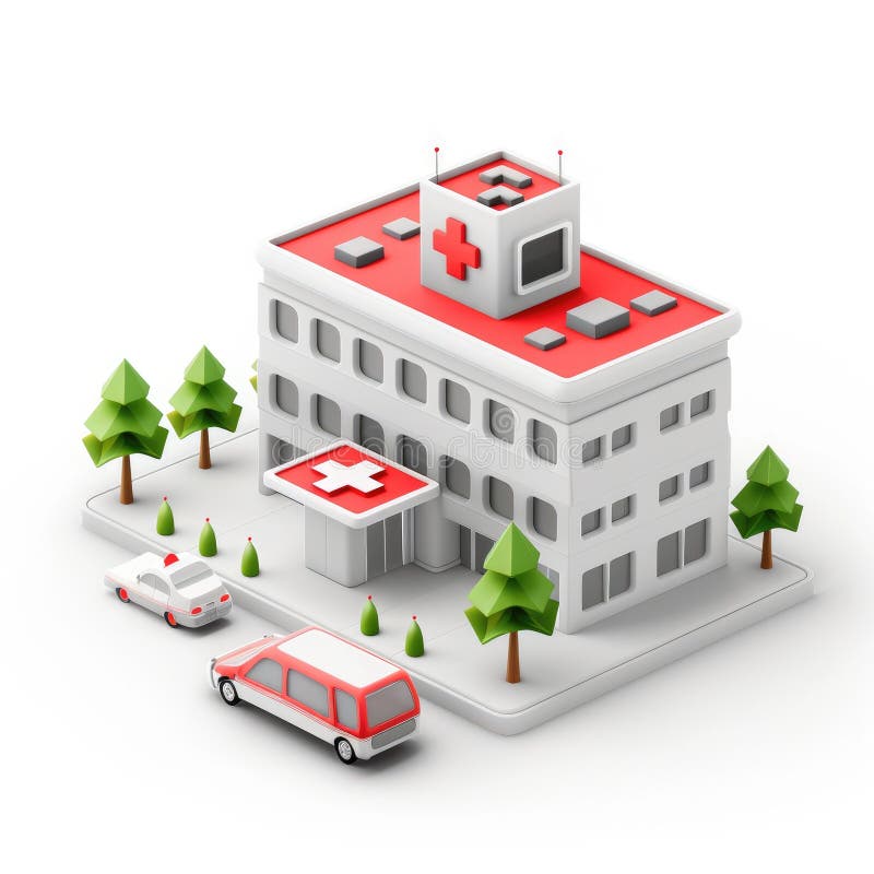 Modern Hospital Building with Ambulance and Police Car, 3D Render Stock ...