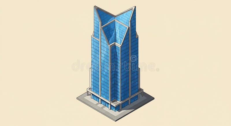 Stylized Isometric Skyscraper with Angular Roof, Architectural Marvel ...