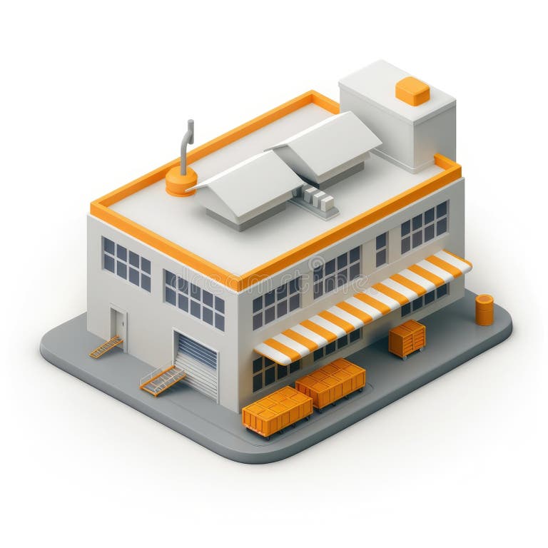 Isometric View of a Modern Warehouse Building with Loading Docks Stock ...