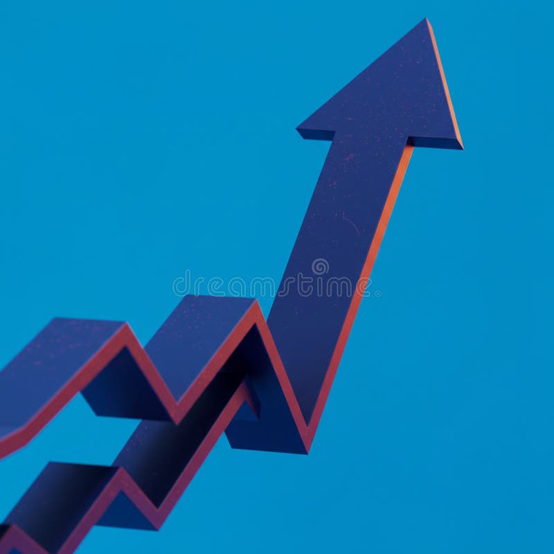 A Stylized, Jagged Black Arrow Points Upward, Set Against a Bright Blue ...