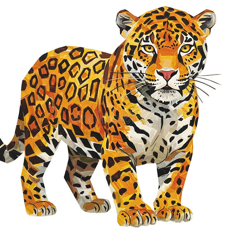 Stylized Jaguar Portrait Staring Forward with Distinct Brush Strokes on ...