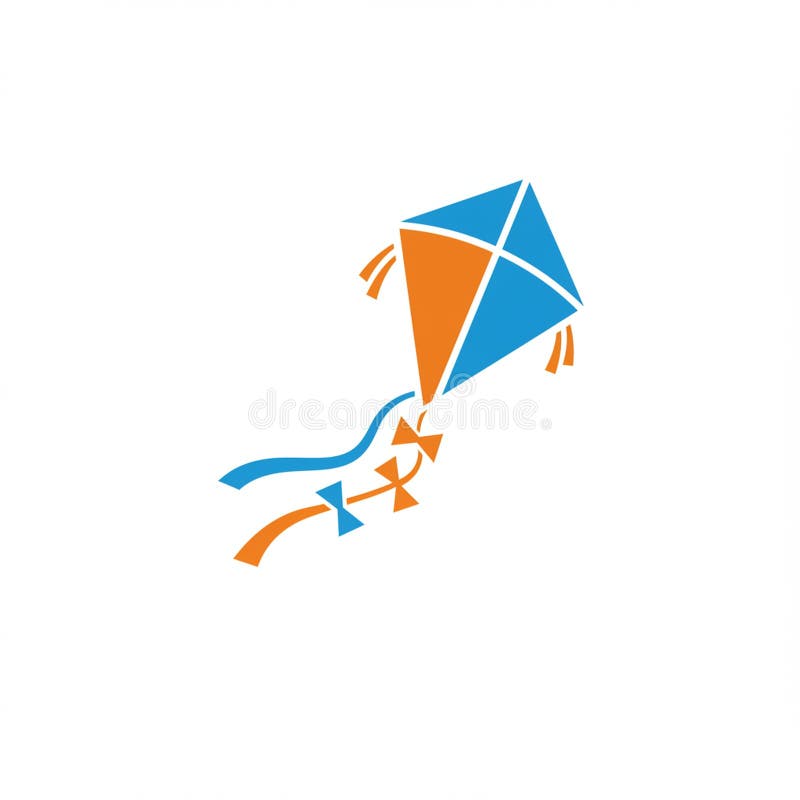 Stylized Kite Illustration Featuring Vibrant Blue and Orange Sections ...