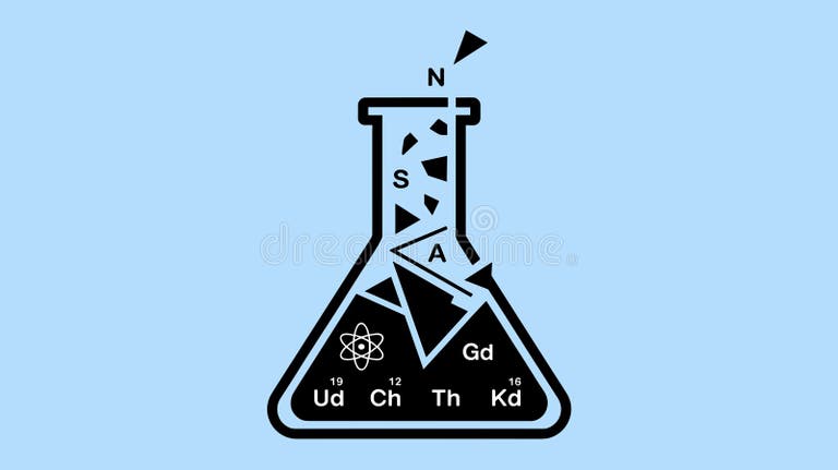 Stylized Lab Flask with Science Symbols and Elements on Light Blue ...