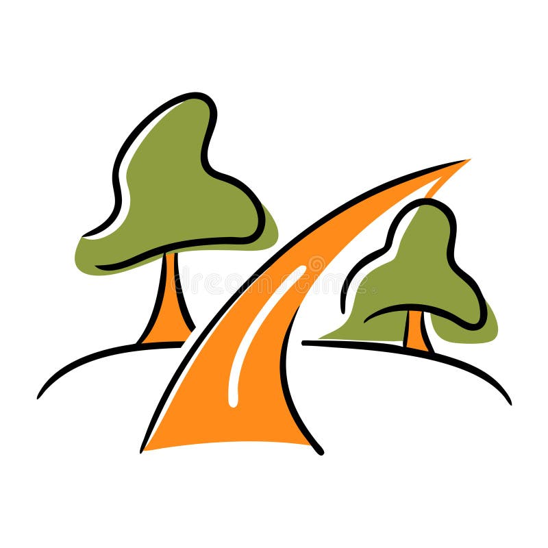 A Stylized Landscape Features Two Abstract Green Trees Alongside a ...