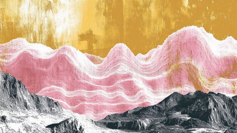 A Stylized Landscape Featuring Vibrant Colors and Abstract Mountain ...