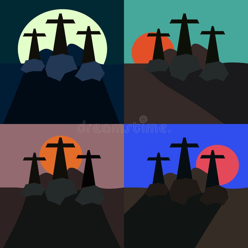 Stylized Landscapes with Three Crosses Stock Vector - Illustration of ...