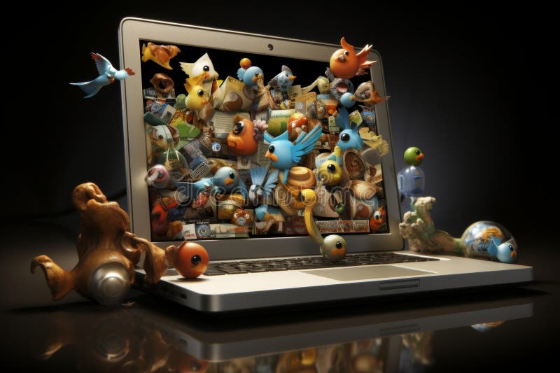 Stylized Laptop Display with Three-dimensional Shapes Filled on the ...