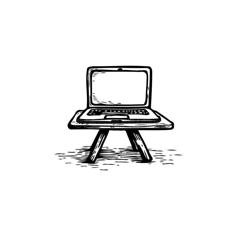 Stylized Laptop Illustration on a Compact Table, Minimalist Design ...