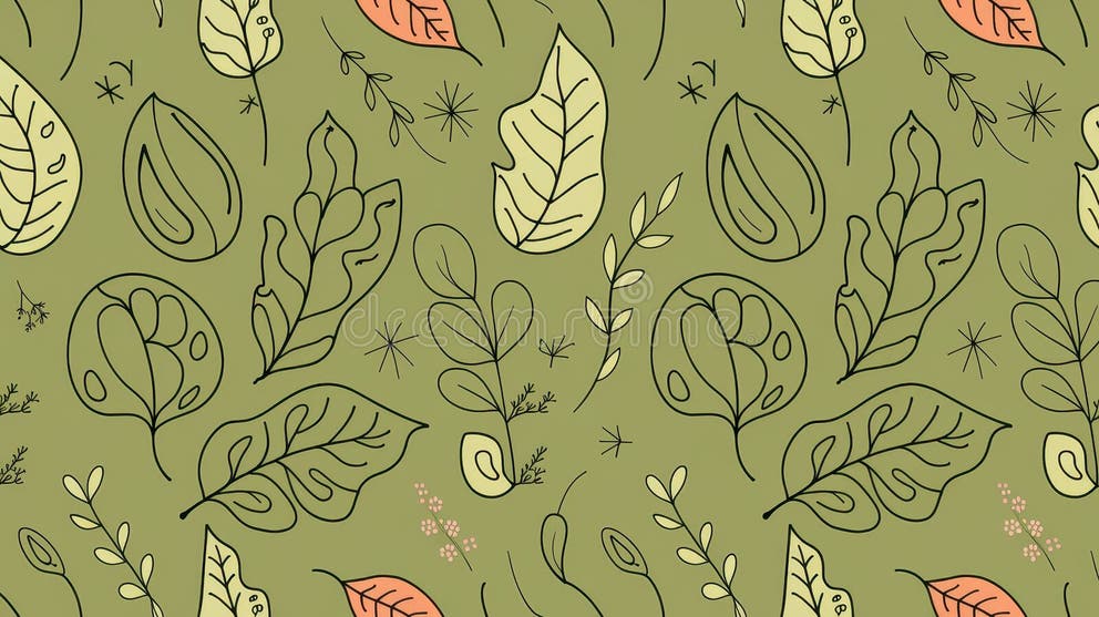 Stylized Leaf Pattern Illustration Showcasing Various Shapes in Earthy ...