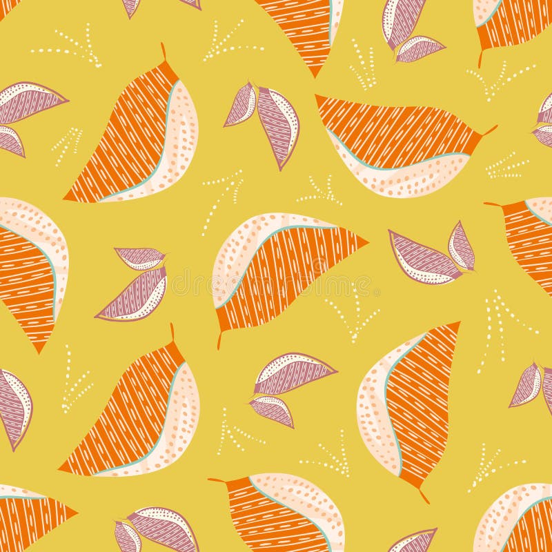 Stylized Leaves Seamless Vector Pattern Background. Scattered Folk Art ...
