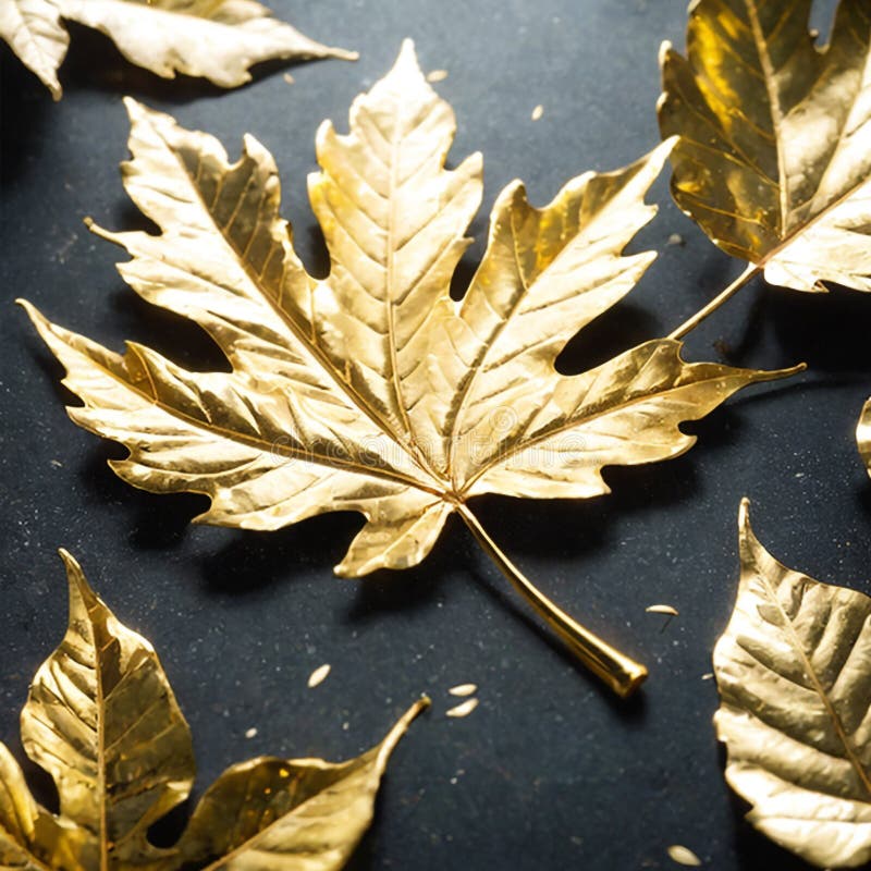 Stylized Leaves Under Gold, Golden Beautiful Leaves Stock Illustration ...