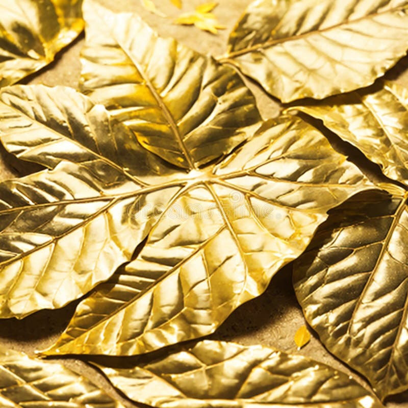 Stylized Leaves Under Gold, Golden Beautiful Leaves Stock Illustration ...