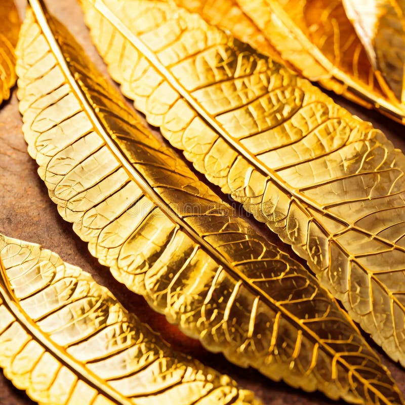Stylized Leaves Under Gold, Golden Beautiful Leaves Stock Illustration ...