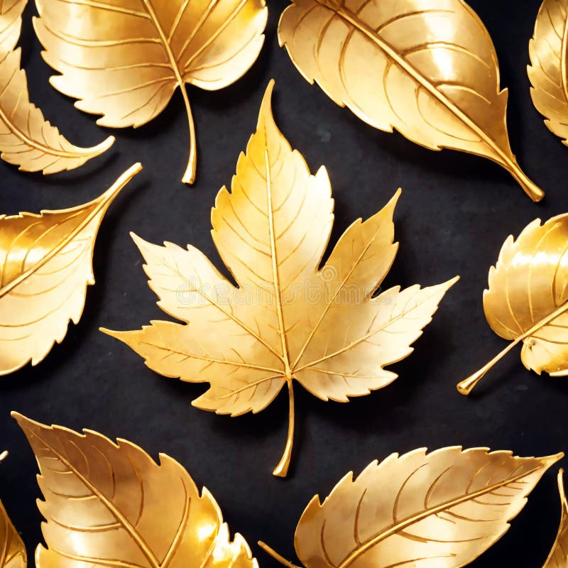 Stylized Leaves Under Gold, Golden Beautiful Leaves Stock Illustration ...