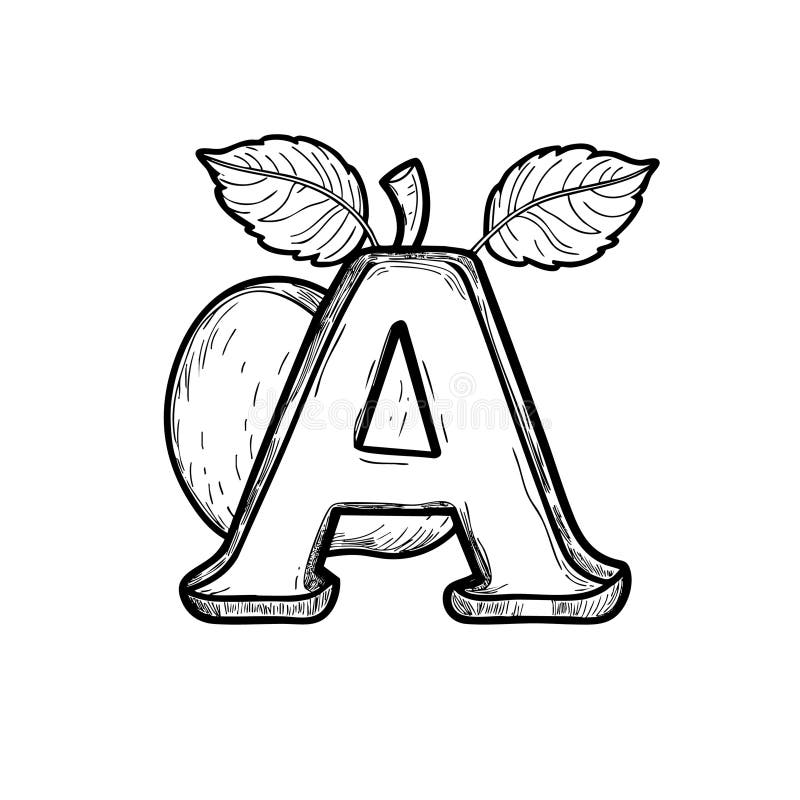 Stylized Letter a with Apple and Leaves Illustration. Stock Vector ...