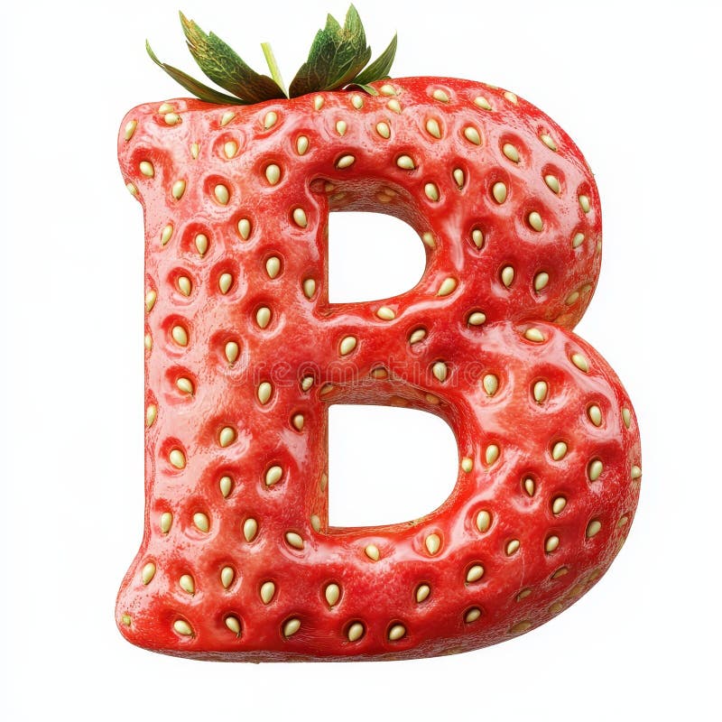 A Stylized Letter B Designed To Look Like a Strawberry, Featuring Seeds ...