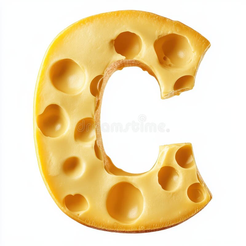 A Stylized Letter C Made of Cheese with Holes, Representing a Fun Food ...