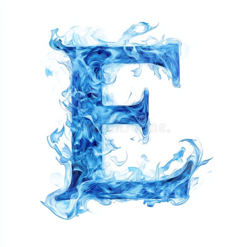 A Stylized Letter "E" Designed with Blue Smoke or Water Effects Stock ...