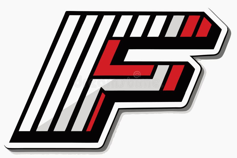 Stylized Letter F Sticker with Sharp Edges and Bold Black and White ...