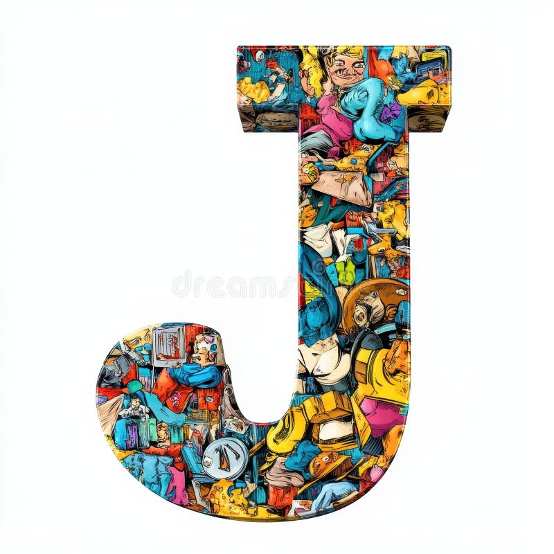 A Stylized Letter "J" Filled with Colorful Comic Book Illustrations ...