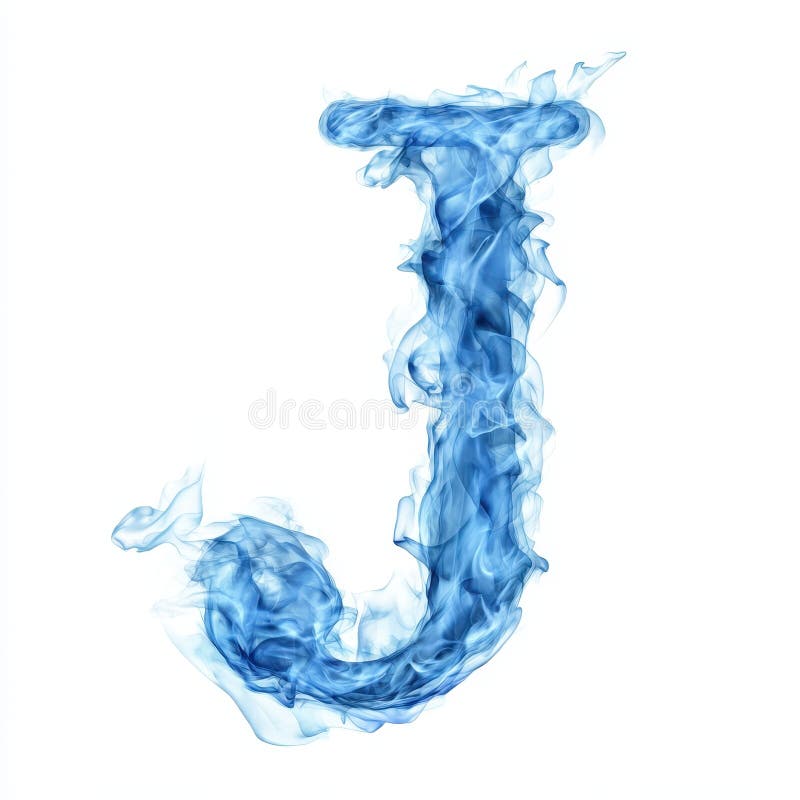A Stylized Letter "J" Formed from Swirling Blue Smoke Against a White ...
