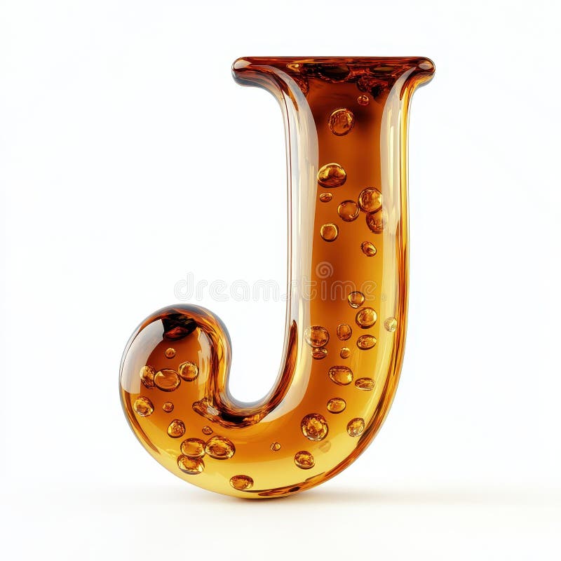A Stylized Letter "J" Made of Amber-colored Liquid with Bubbles Stock ...