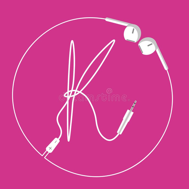 Stylized Letter K Designed Using the Wire of a White Earphone Stock ...