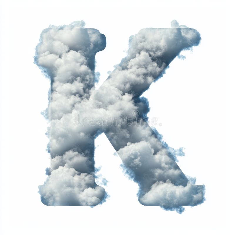 A Stylized Letter "K" Filled with Fluffy Clouds Against a White ...
