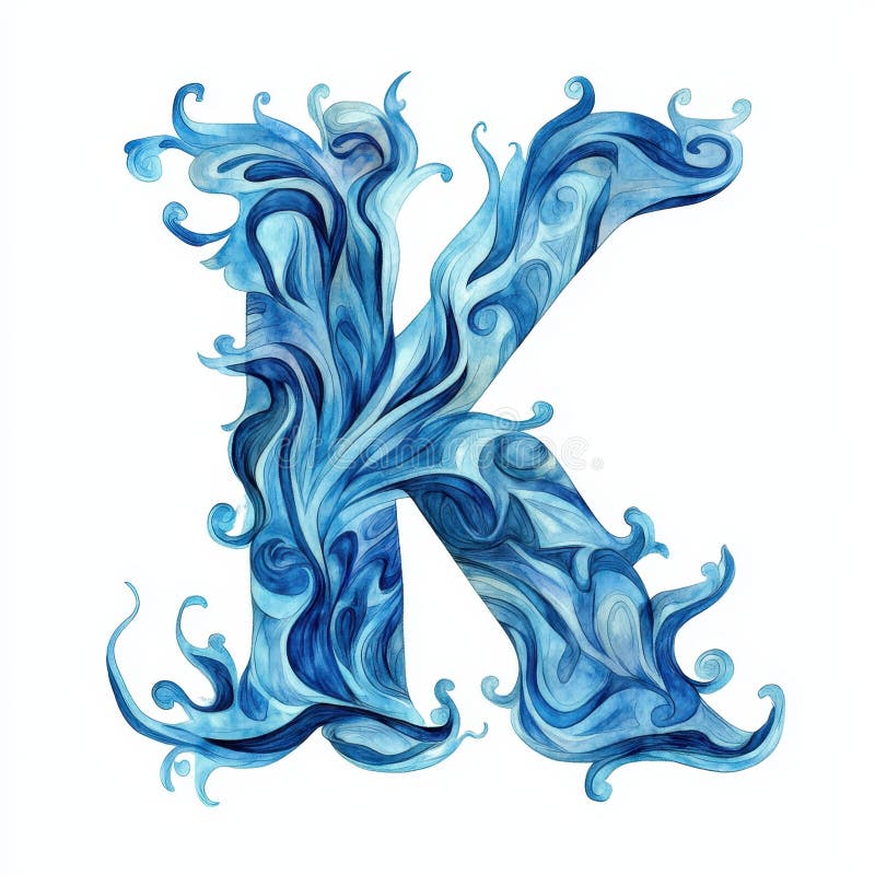 A Stylized Letter "K" Filled with Swirling Blue Patterns, Resembling ...