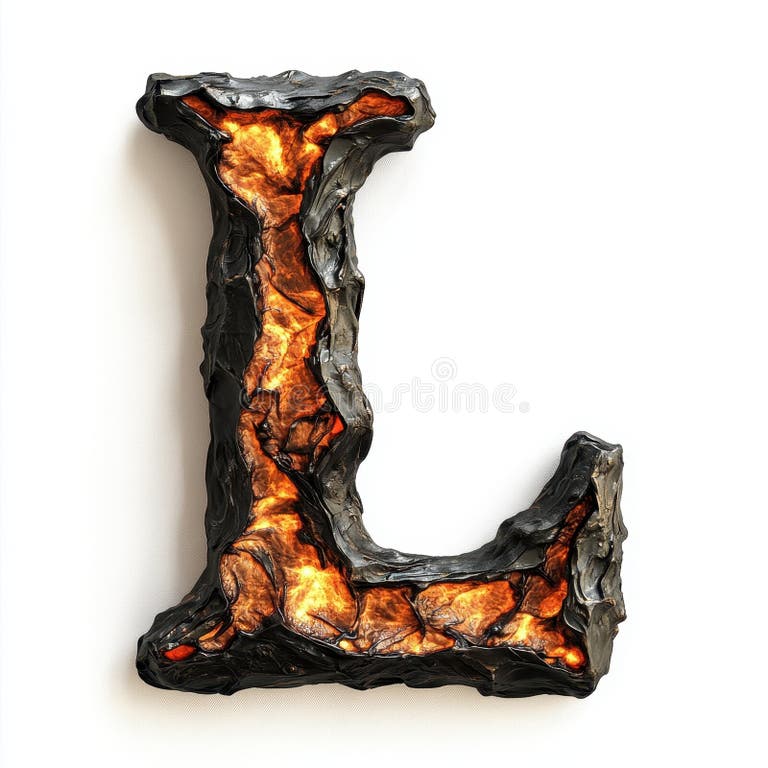 A Stylized Letter L with a Textured, Rocky Surface and Glowing Orange ...