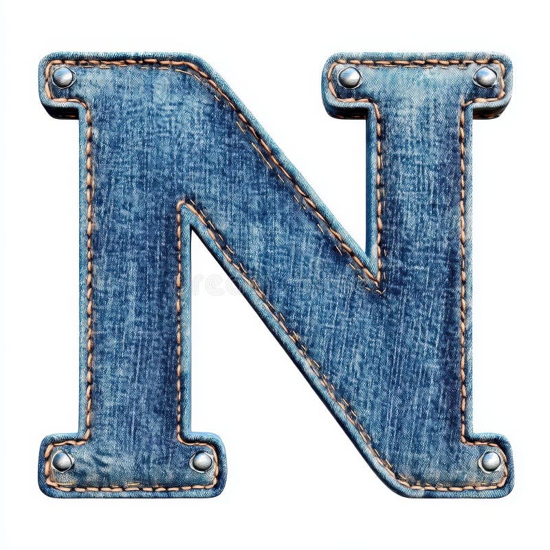 A Stylized Letter N Designed To Look Like Denim Fabric with Stitching ...