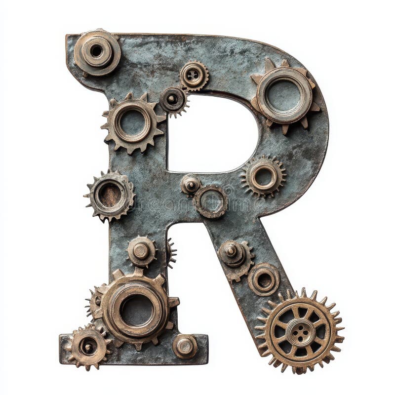 A Stylized Letter "R" Adorned with Metallic Gears, Showcasing a ...