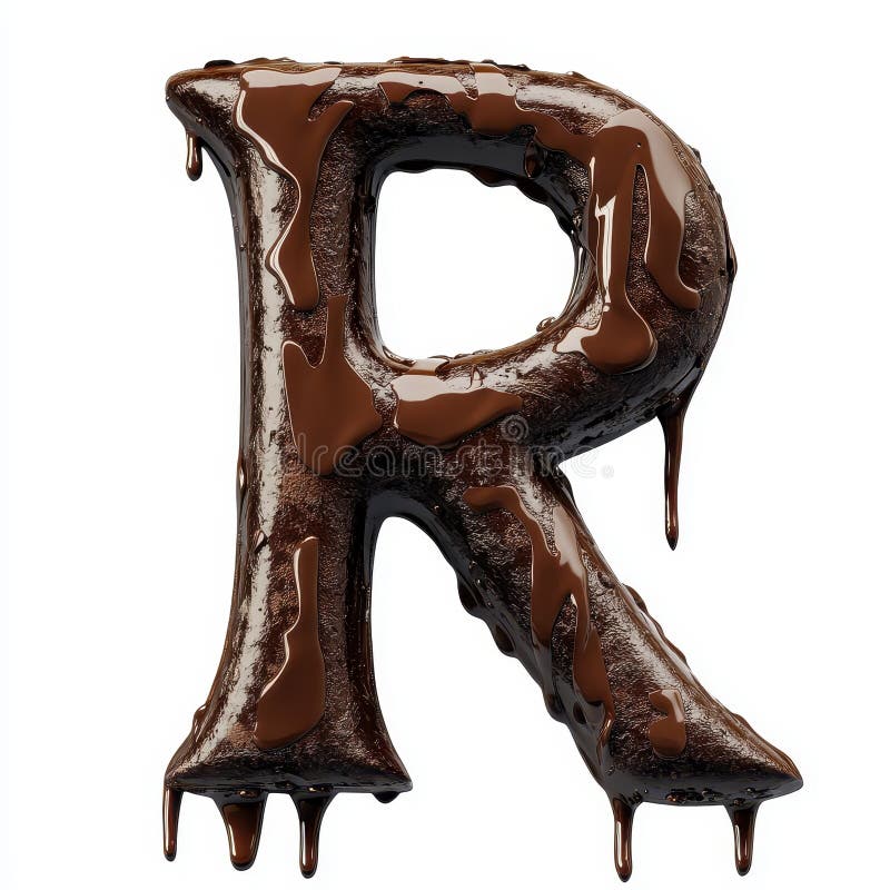 A Stylized Letter R Coated in Glossy Chocolate, Dripping for a Visually ...