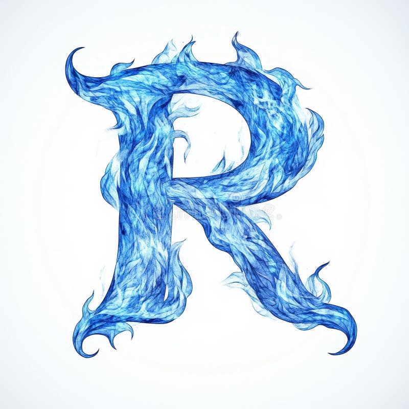 A Stylized Letter "R" Designed with Blue Flame-like Patterns Stock ...