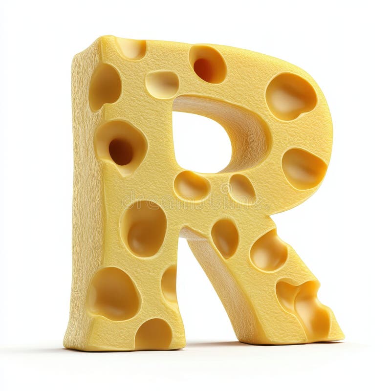 A Stylized Letter "R" Made of Cheese with Holes, Representing a Playful ...