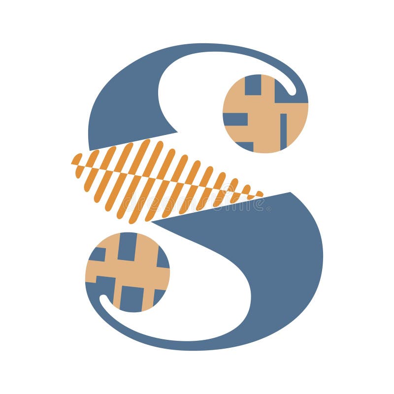 A Stylized Letter S in Blue with Orange Diagonal Stripes. Two Tan ...