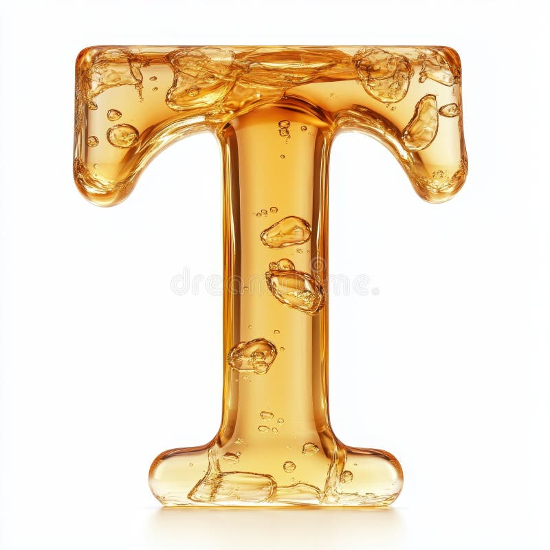 A Stylized Letter "T" Made of a Golden Liquid with Bubbles Stock ...