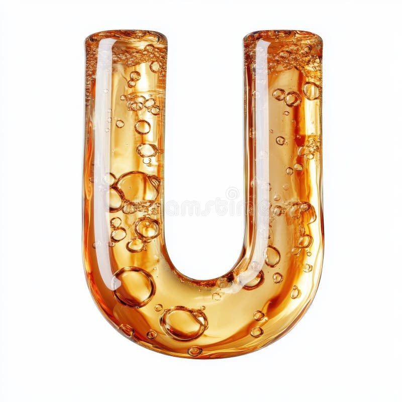 A Stylized Letter "U" Made of Transparent Amber Liquid with Bubbles ...