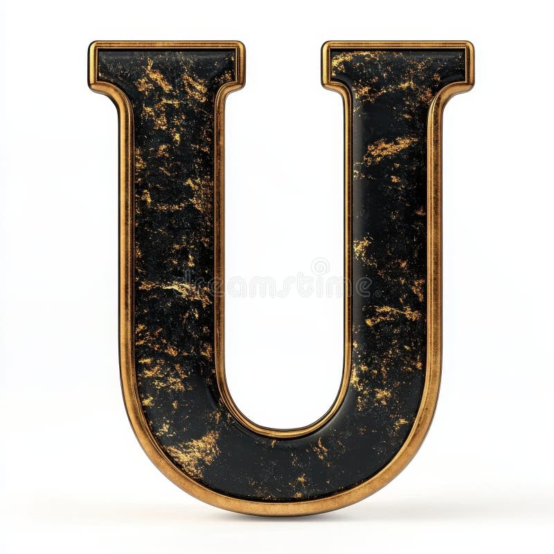 A Stylized Letter "U" with a Marble Texture and Golden Outline Stock ...