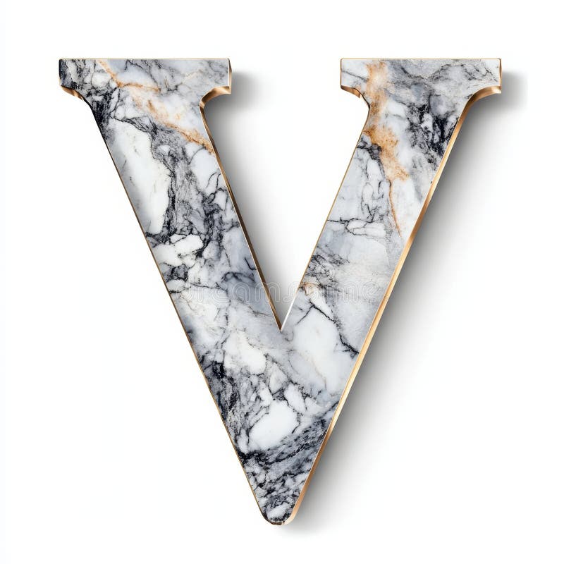 A Stylized Letter "V" Designed with a Marble Texture and a Gold Outline ...