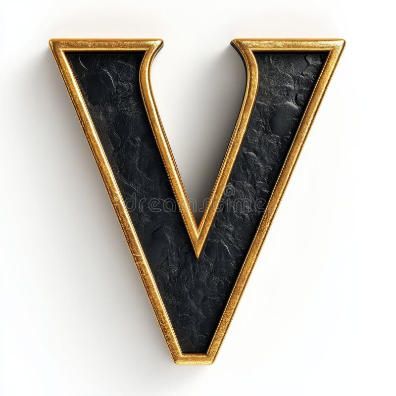 A Stylized Letter "V" with a Textured Black Surface and a Gold Outline ...