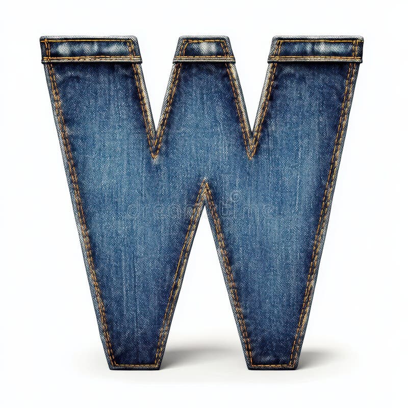 A Stylized Letter "W" Designed To Look Like Denim Fabric with Stitching ...