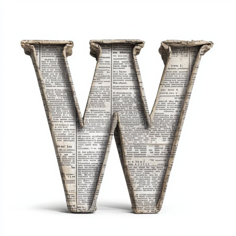 A Stylized Letter "W" Made of Newspaper Text, Showcasing a Creative ...