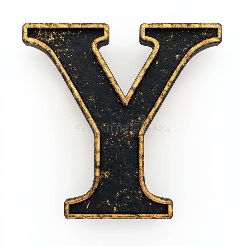 A Stylized Letter "Y" with a Textured Black Surface and Gold Outline ...